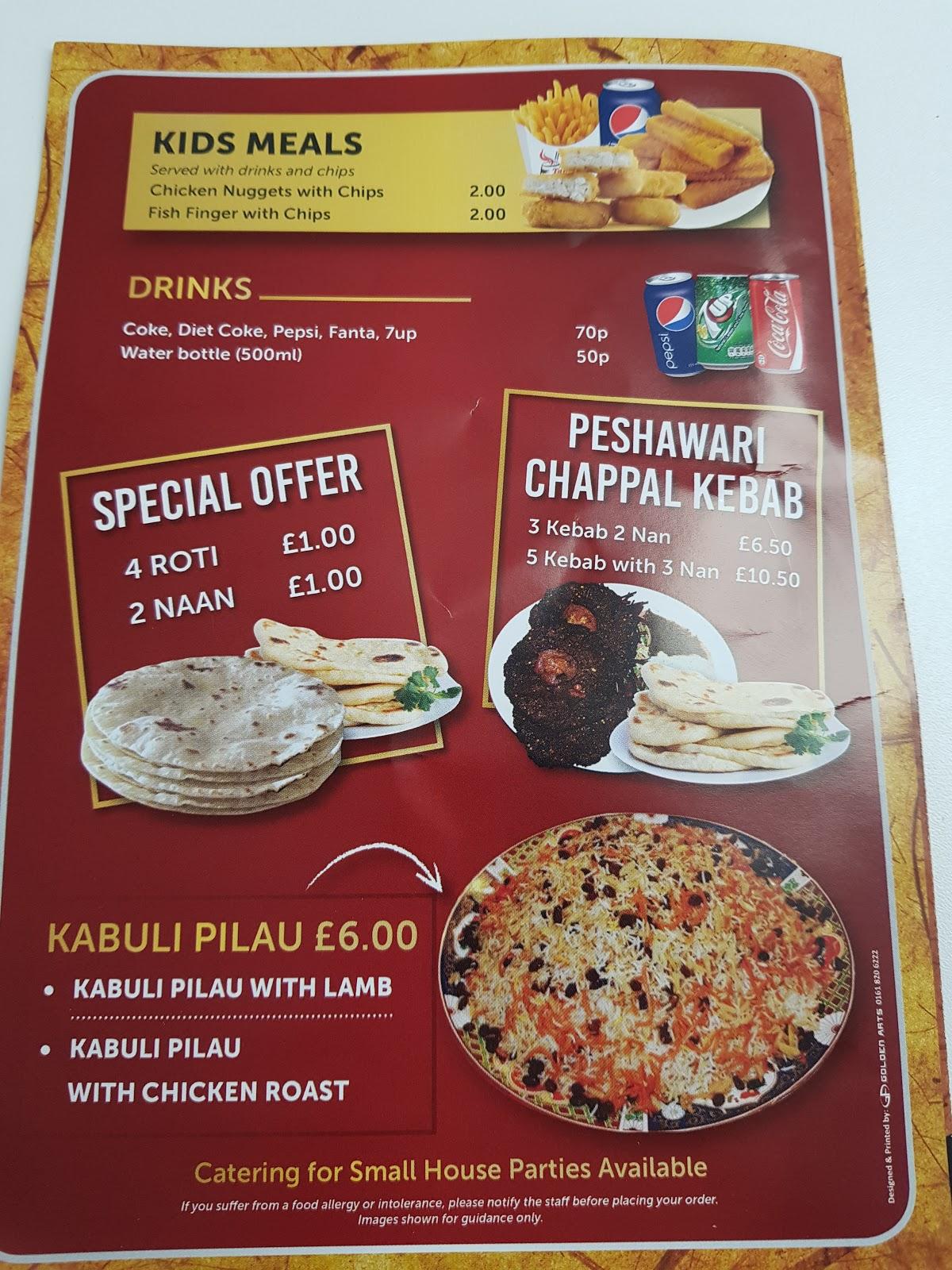 Carta del restaurante Tandoori Roti, Manchester