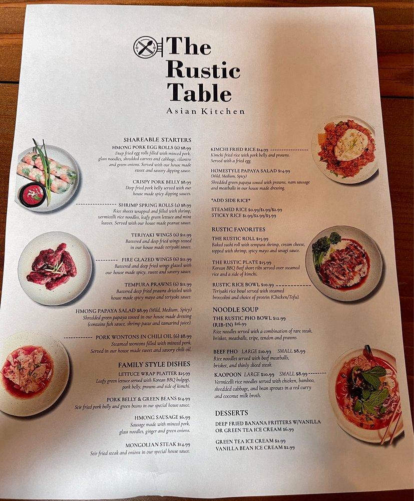 Menu at The Rustic Table Asian Kitchen restaurant, Redding