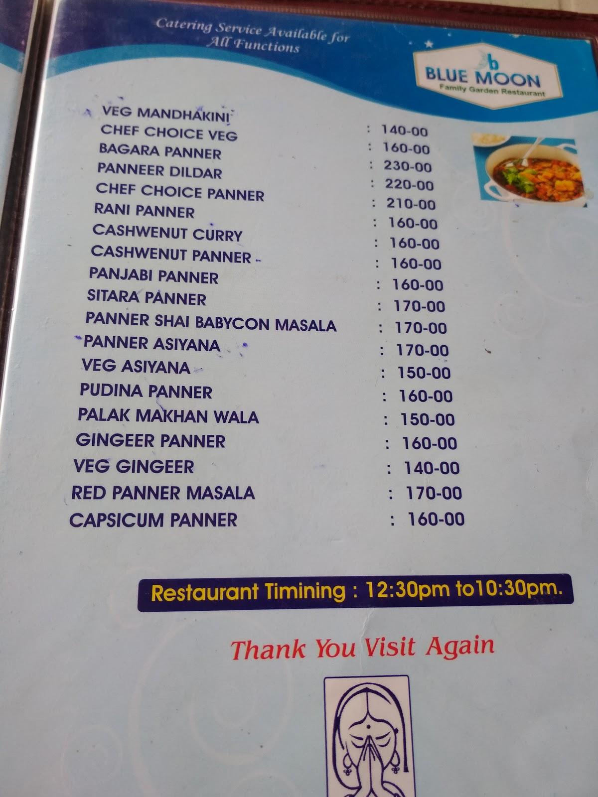 Menu at Blue Moon Veg Family Garden Restaurant, Kurnool