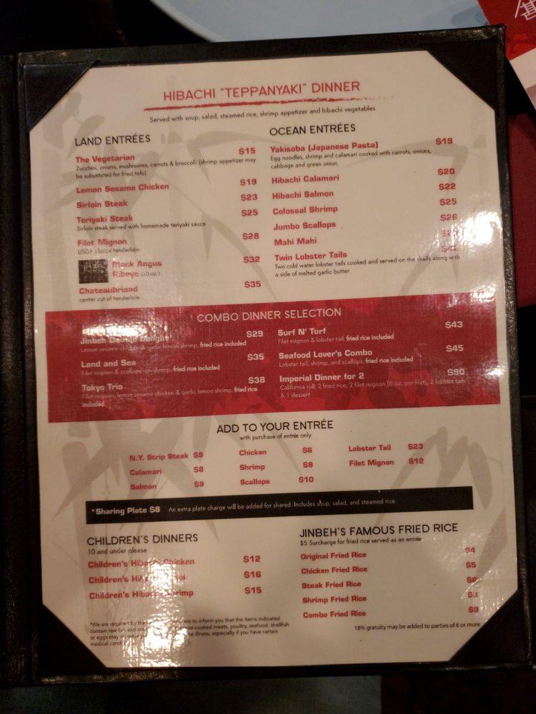Menu at Jinbeh Japanese Restaurant Lewisville, Lewisville