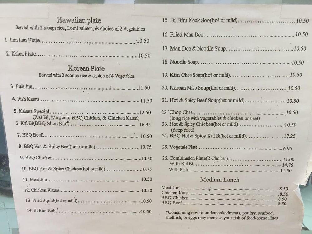 Menu at Kalena Fish Market restaurant, Lihue