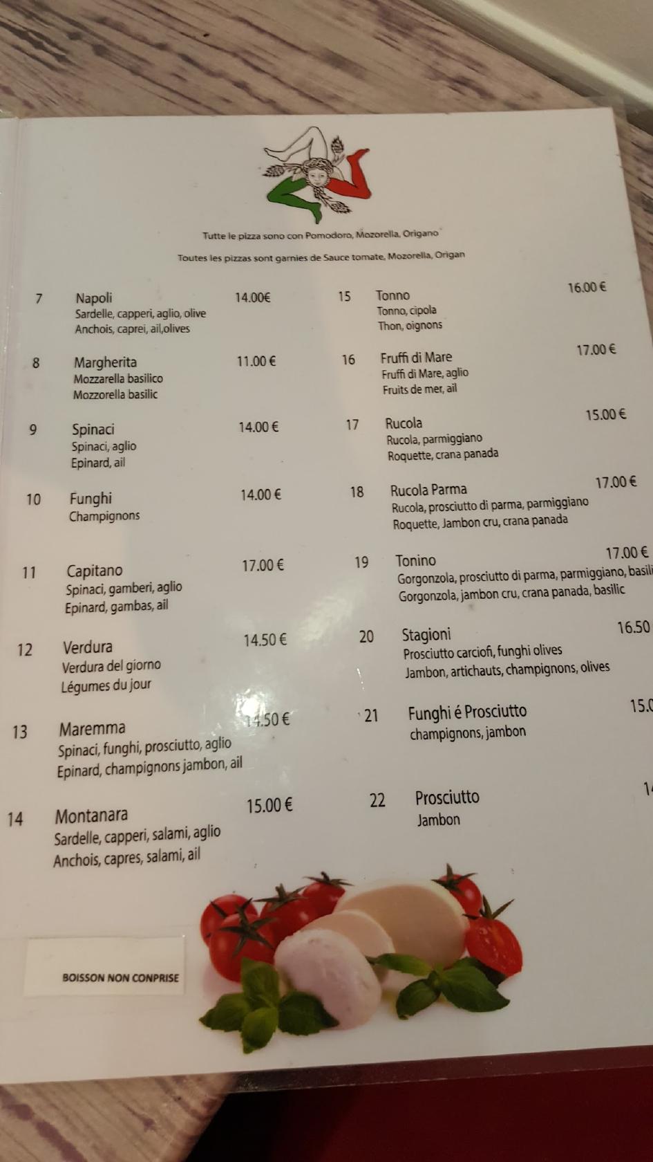 Menu au La Storia restaurant, Bandol