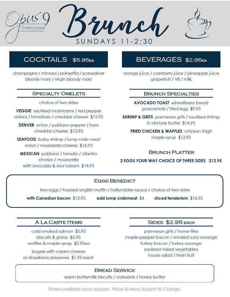 Menu at Opus 9 Steakhouse, Williamsburg
