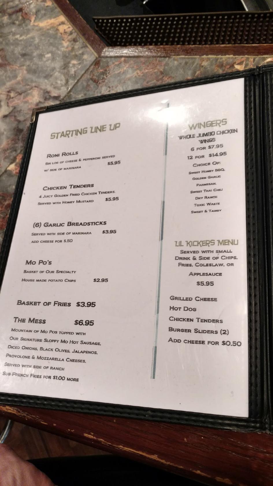 Menu at Penalty Box pub & bar, Economy