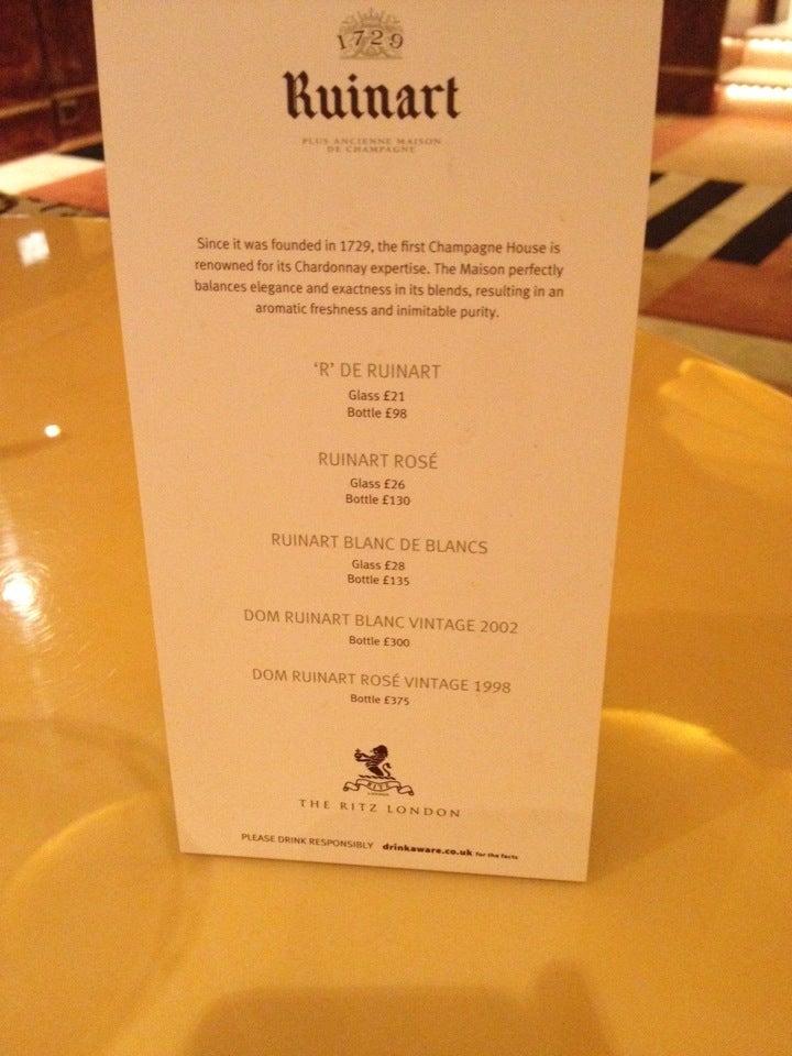 Menu at The Rivoli Bar, London, The Ritz