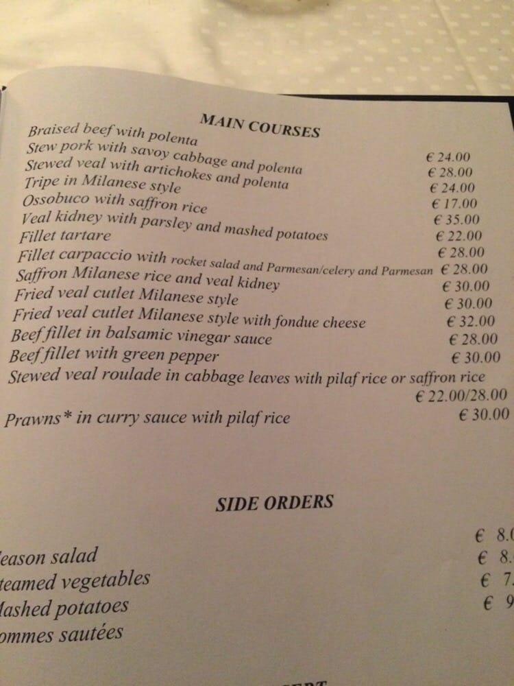 Menu at Antica Trattoria della Pesa restaurant, Milan
