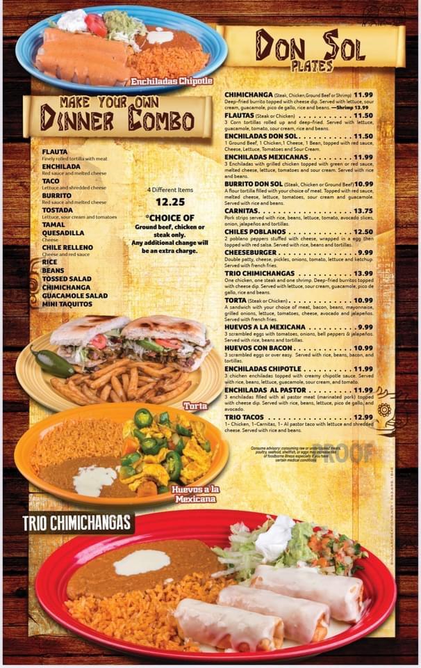 Menu at Don Sol Mexican Grill restaurant, Mattoon