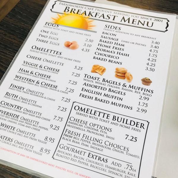 Menu at Farnsworth Cafe, East Providence