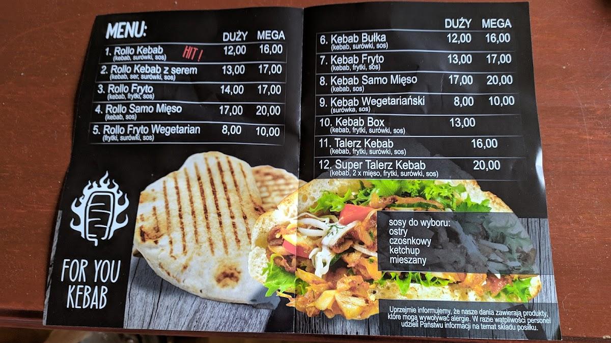 Menu at ForYou-Kebab restaurant, Radziejow