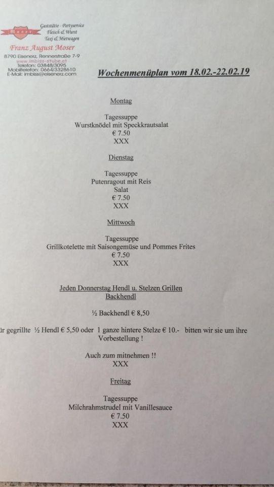 Menu at Gaststätte Franz August restaurant, Eisenerz