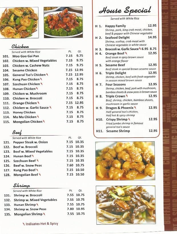 Menu at Golden Kitchen restaurant, Monticello