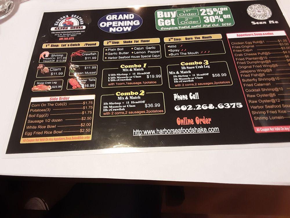 Menu at Harbor Seafood Cajun House restaurant, Phoenix