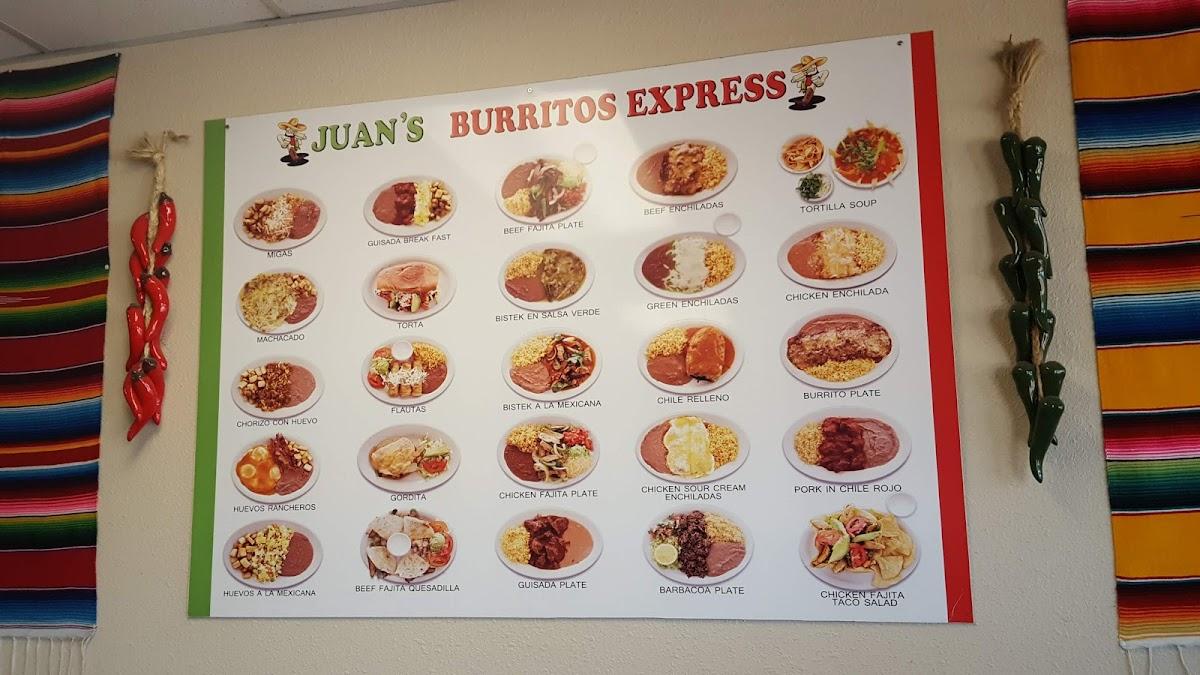 Menu at Juan's Burrito Express restaurant, Fort Worth