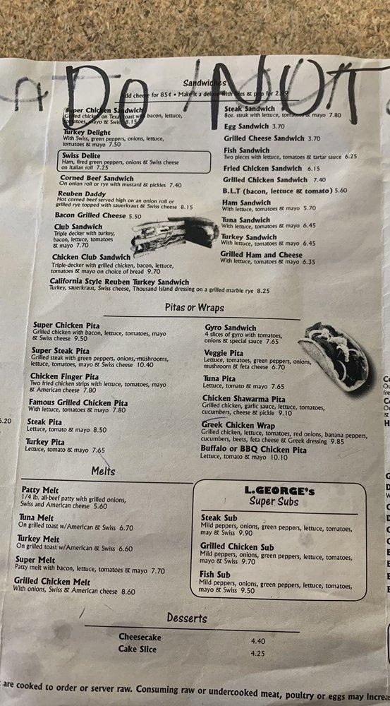 Menu at L George's Coney Island restaurant, Southfield, Northwestern Hwy