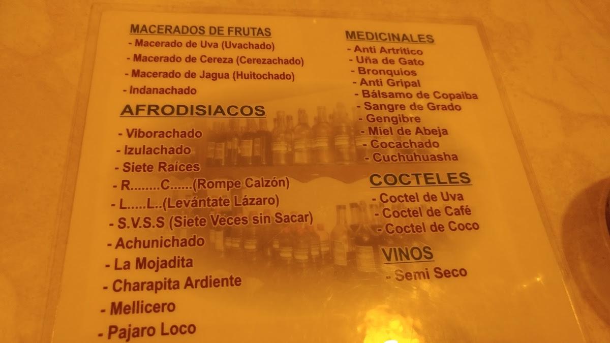 Menu at Licores Amazónicos La Alternativa pub & bar, Tarapoto