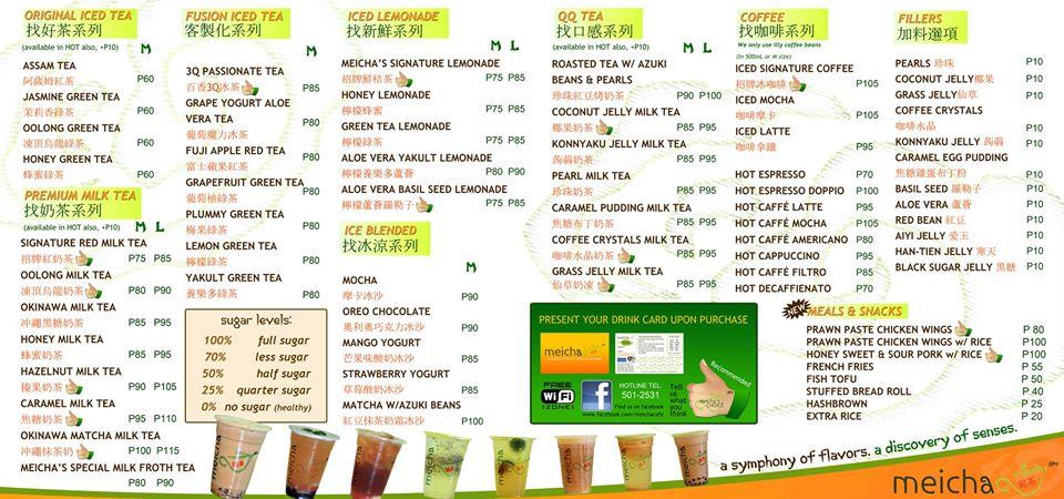 Menu at Meicha restaurant, Quezon City