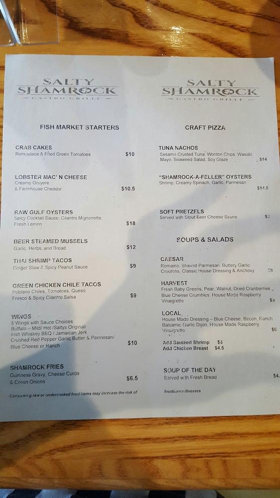 Menu at SALTY SHAMROCK IRISH PUB, Apollo Beach, N U.S. Hwy 41