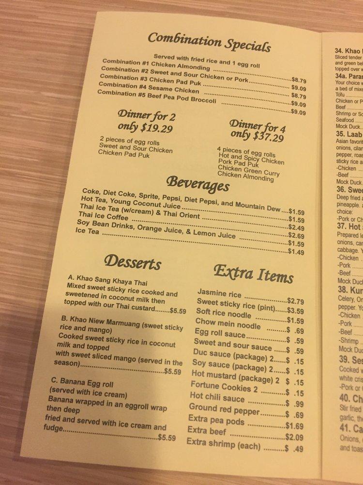 Menu at 1st of Thai restaurant, Faribault