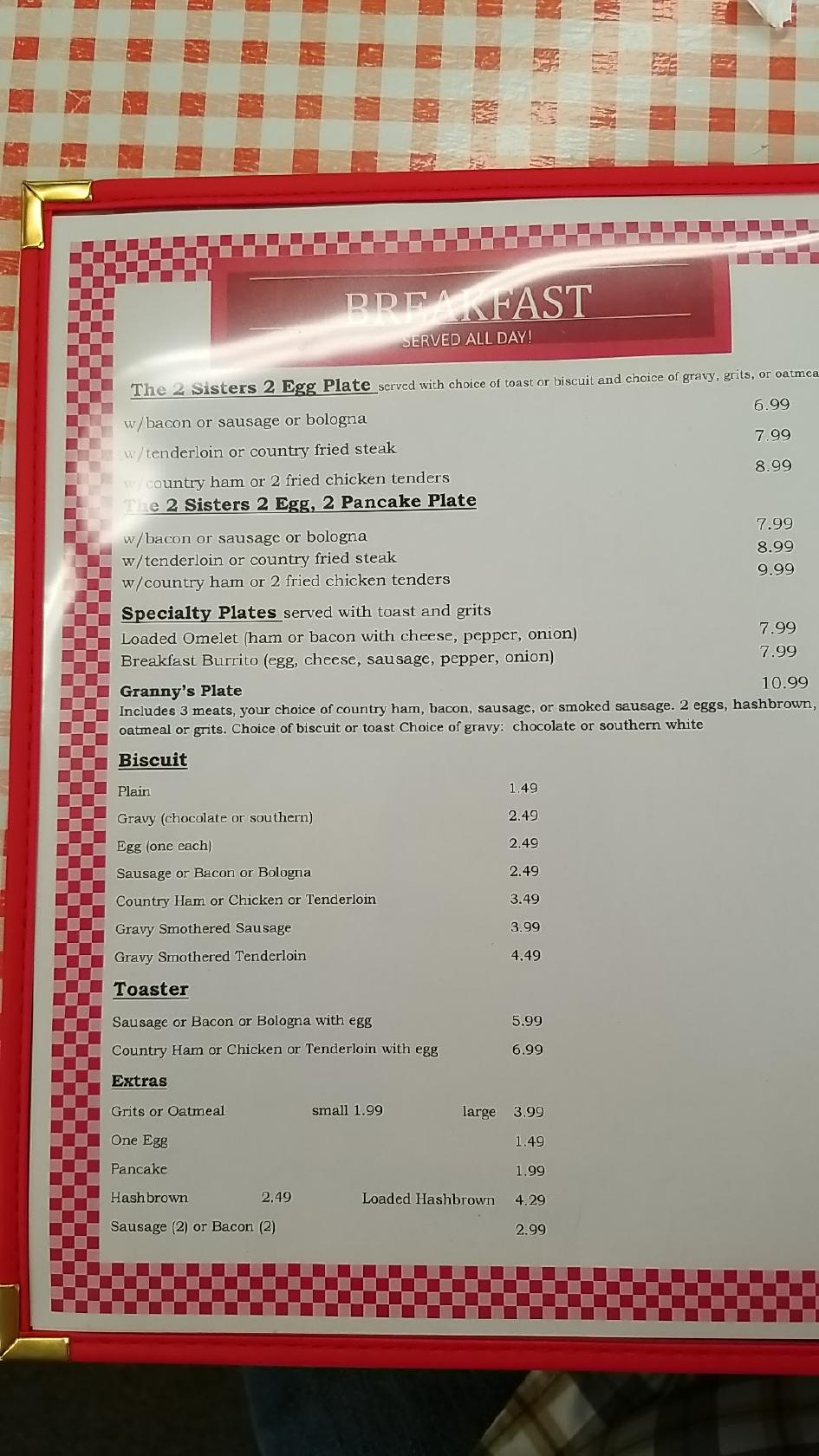 Menu at 2 Sisters Diner desserts, New Albany