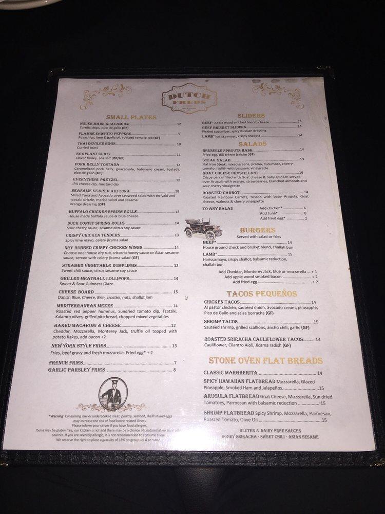 Menu at Dutch Fred's pub & bar, West New York