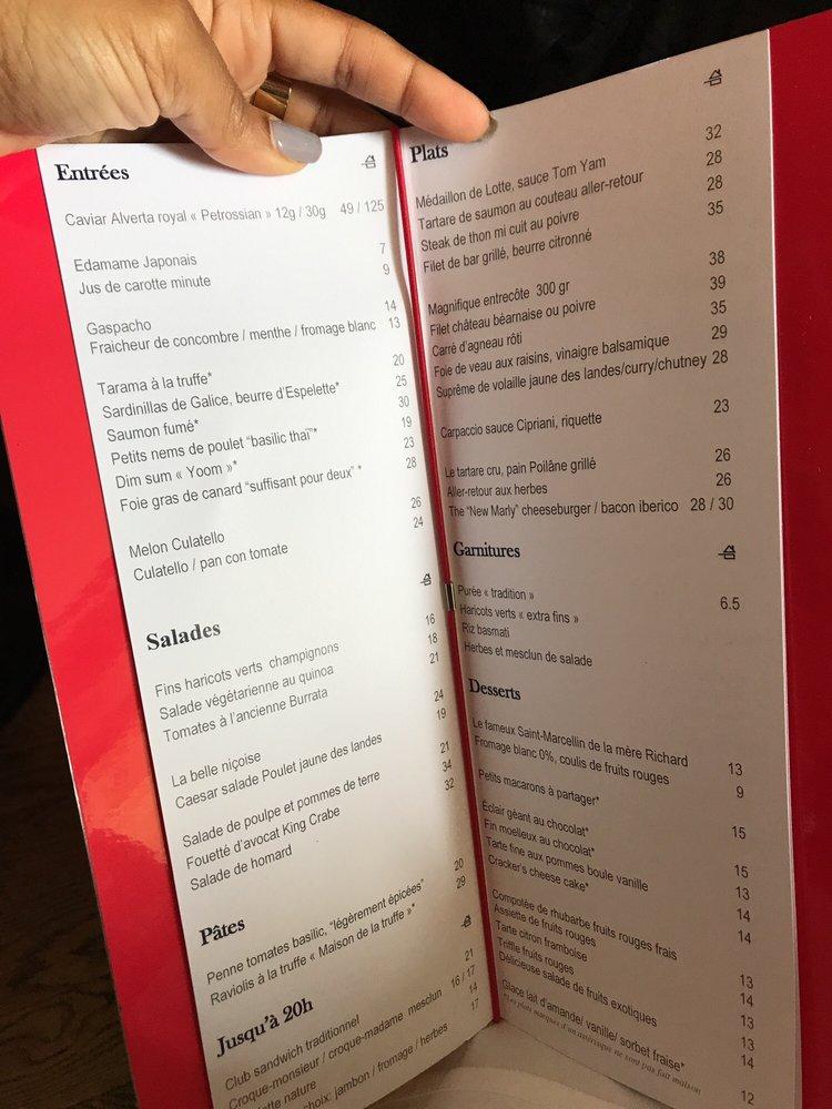 Menu at Le Café Marly, Paris