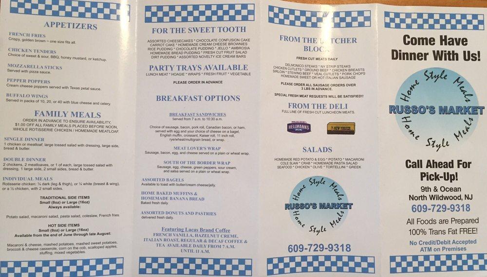 Menu at Russo's Market restaurant, North Wildwood