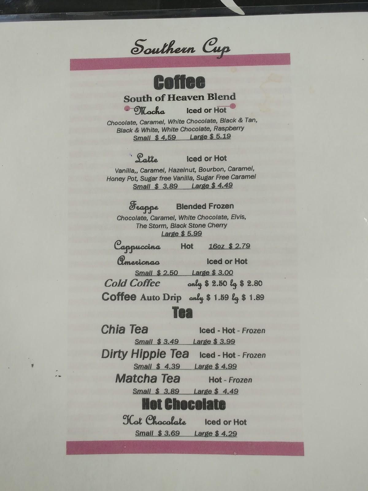 Menu at Southern Cup Coffee & Cafe, Glasgow