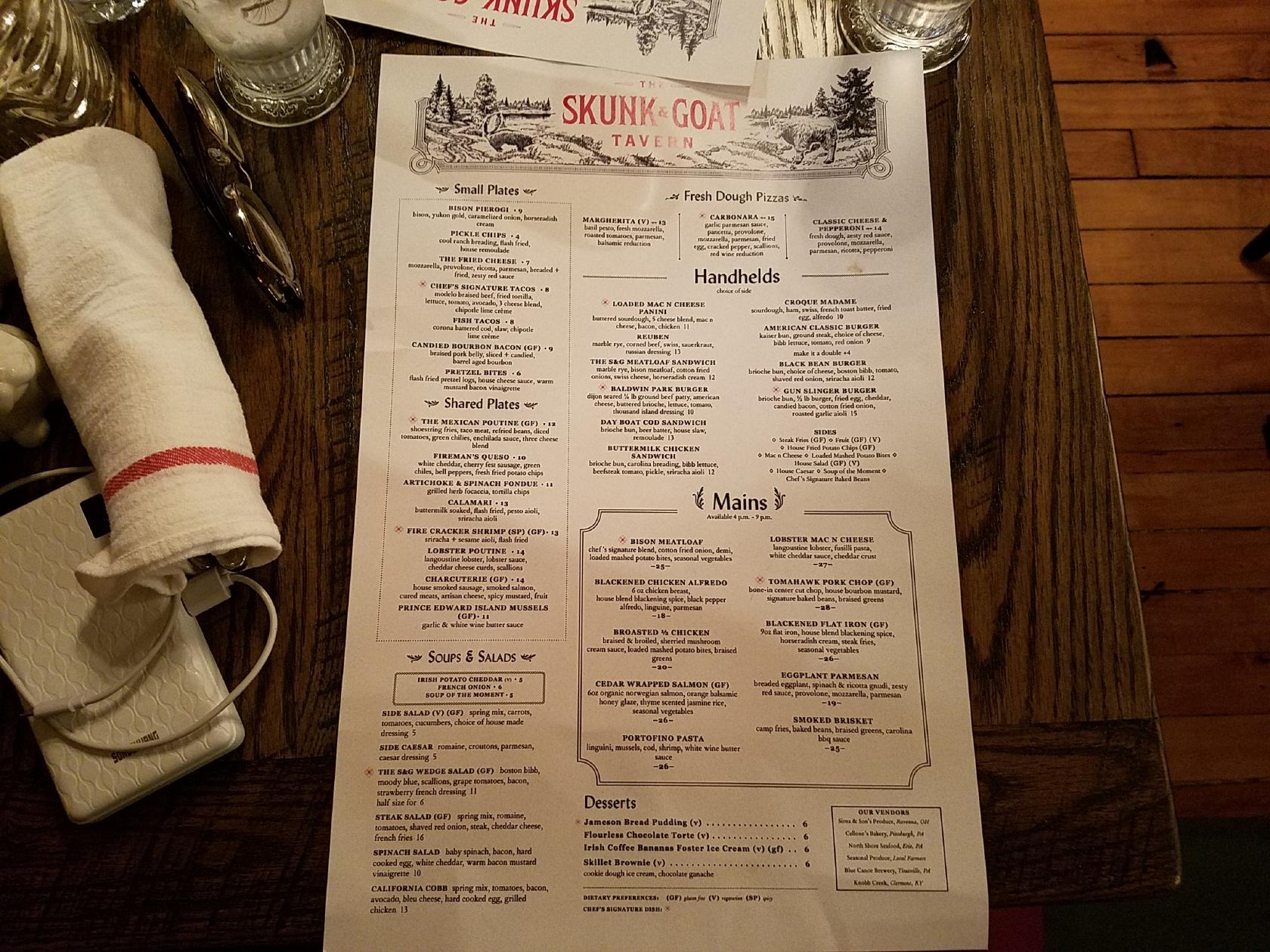 Menu at The Skunk and Goat Tavern pub & bar, North East