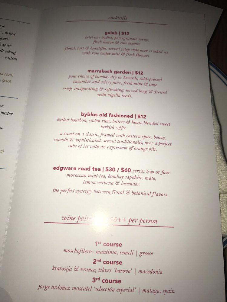 Menu at Byblos Miami restaurant, Miami Beach