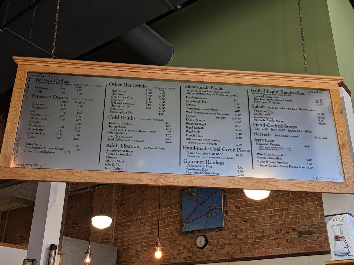 Menu at Coal Creek Coffee Downtown pizzeria, Laramie, 110 Grand Ave