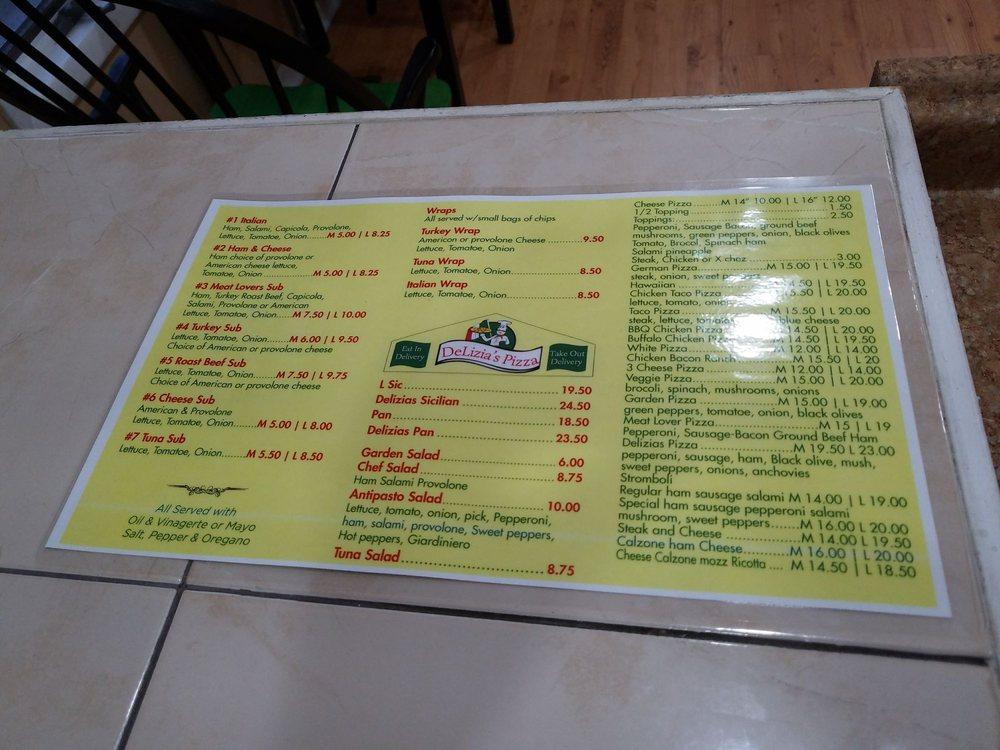 Menu at Delizia's Pizza pizzeria, Long Neck
