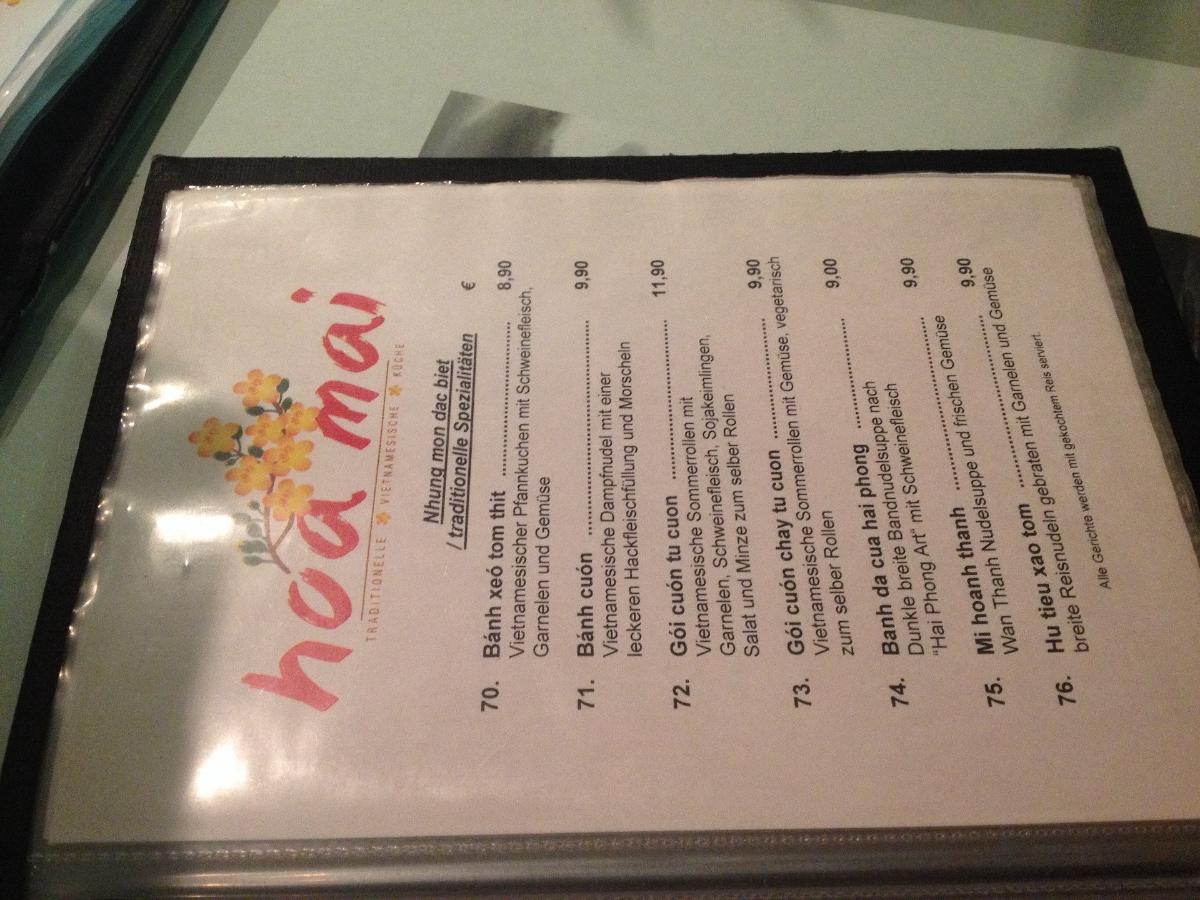 Menu at Hoa Mai restaurant, Mainz