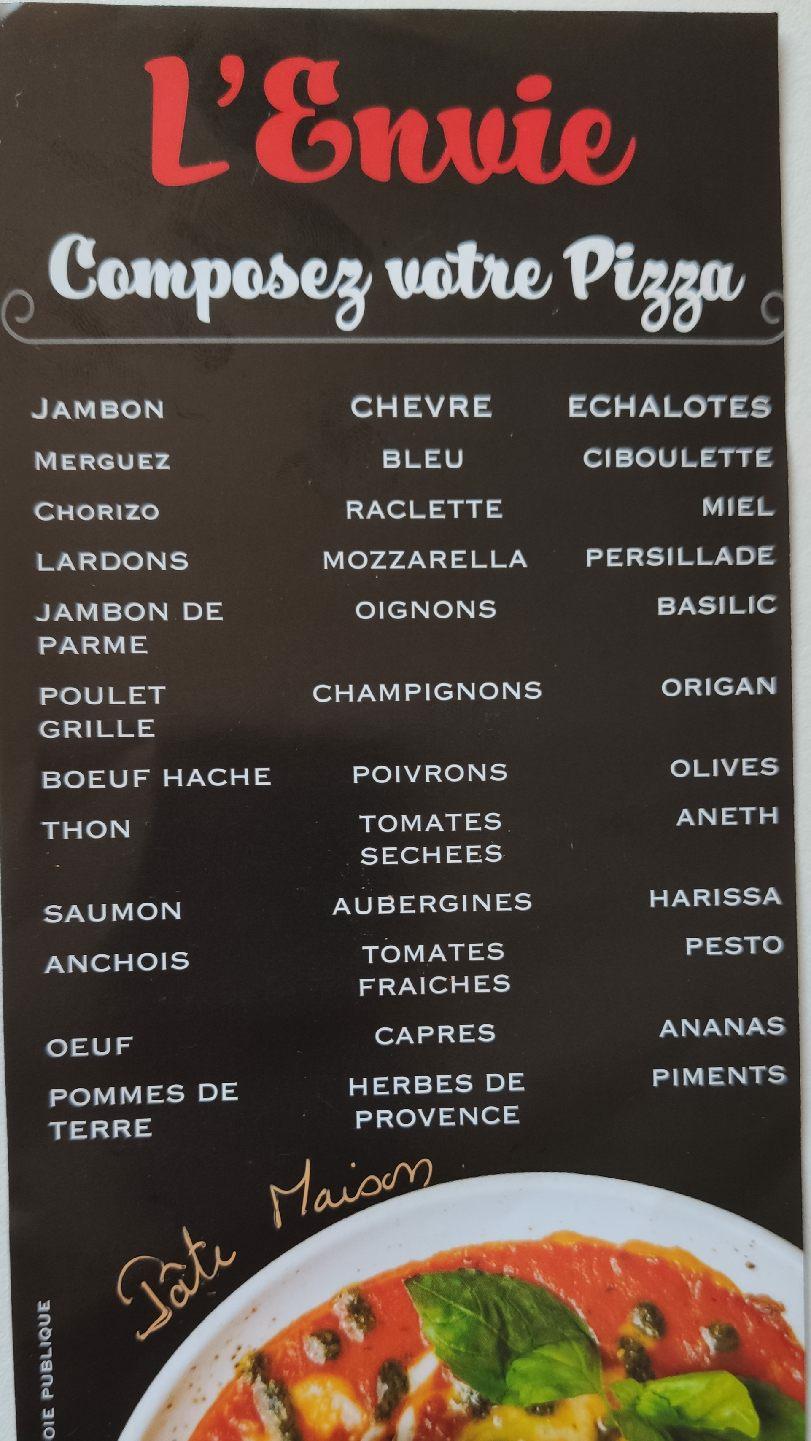 Menu at L'Envie restaurant, Valras-Plage