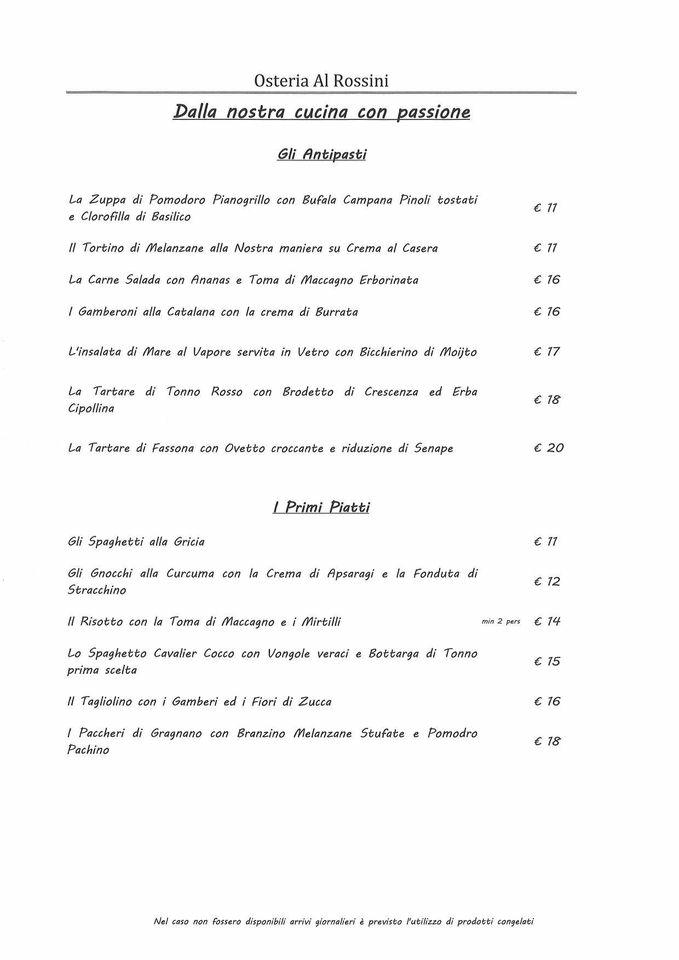 Menu da Osteria Al Rossini ristorante, Legnano