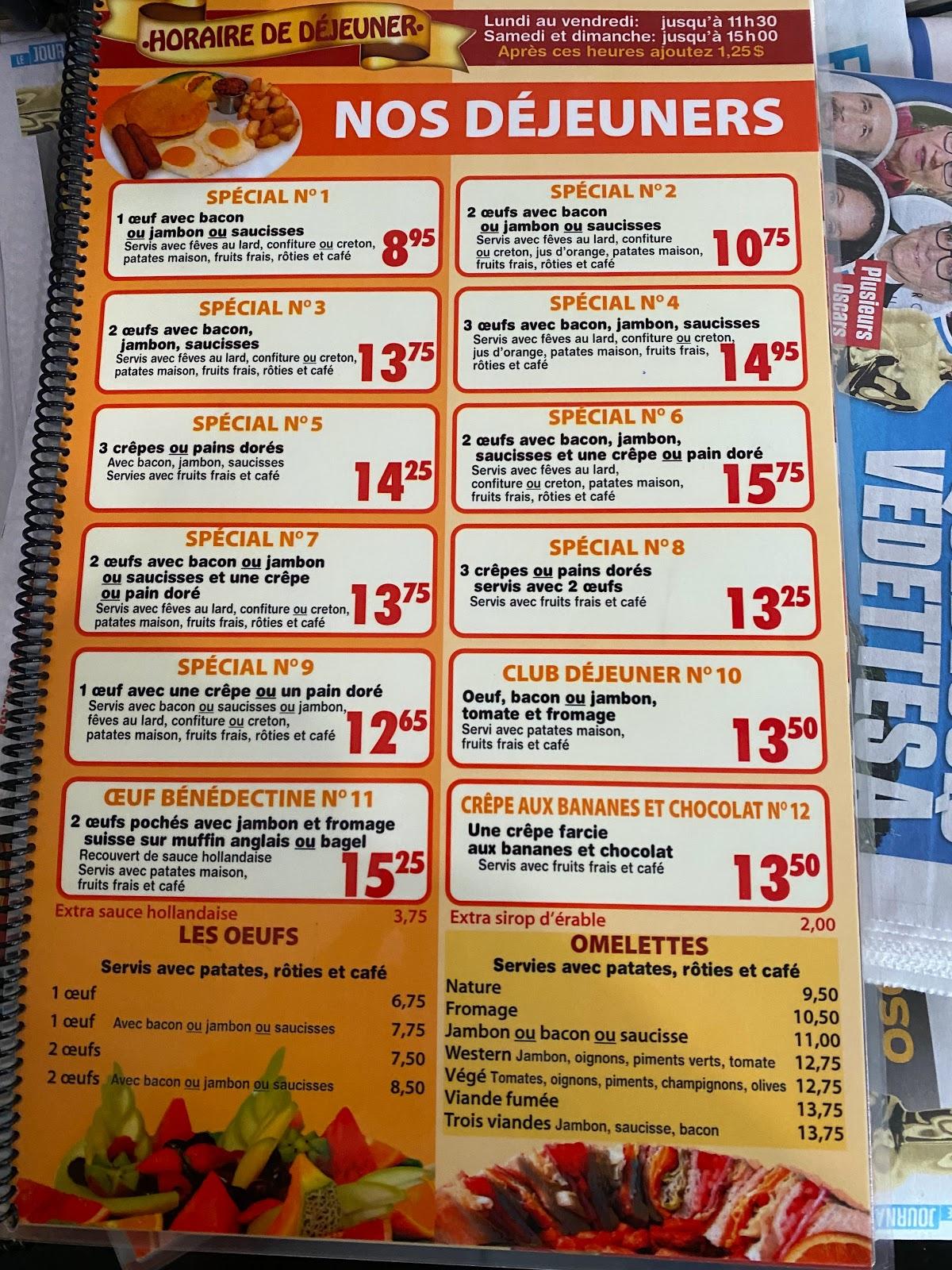 Menu au Restaurant Chez André, Longueuil