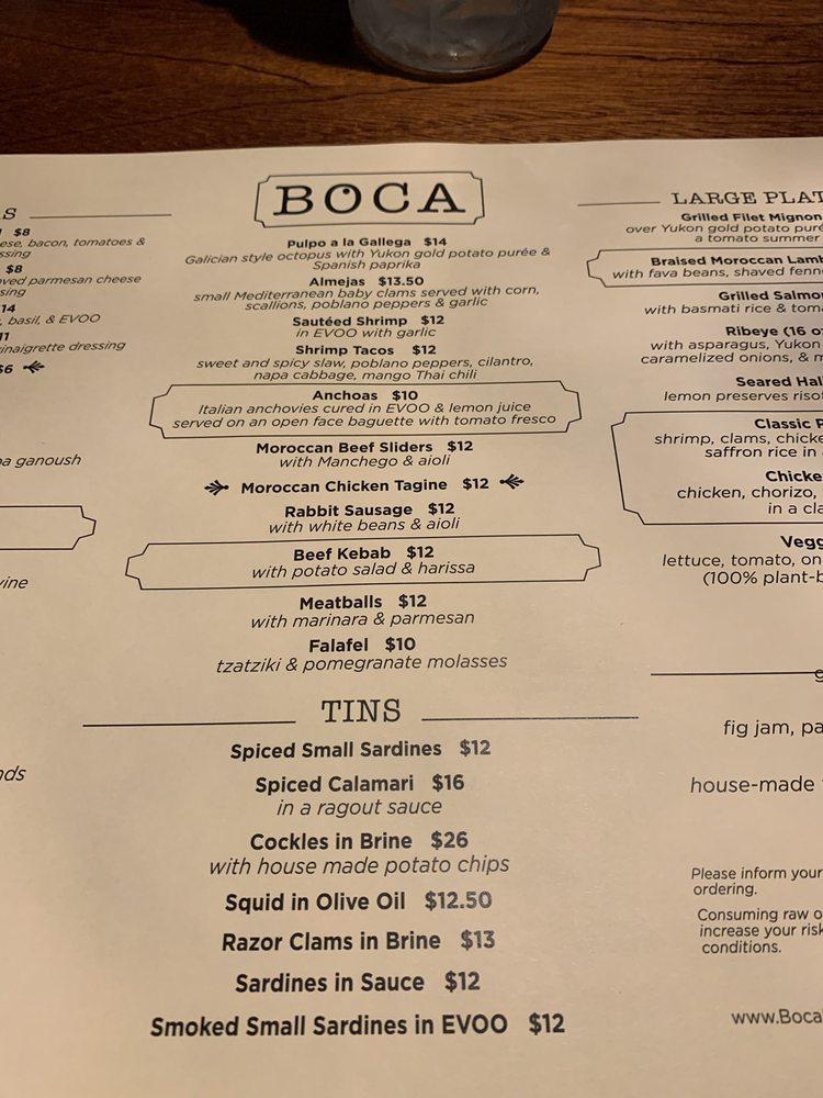 Menu at Boca pub & bar, Hickory