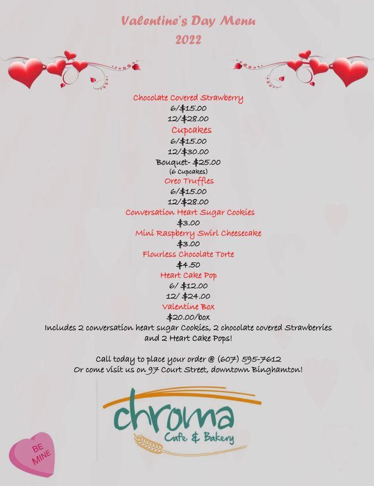 Menu at Chroma Café and Bakery, Binghamton