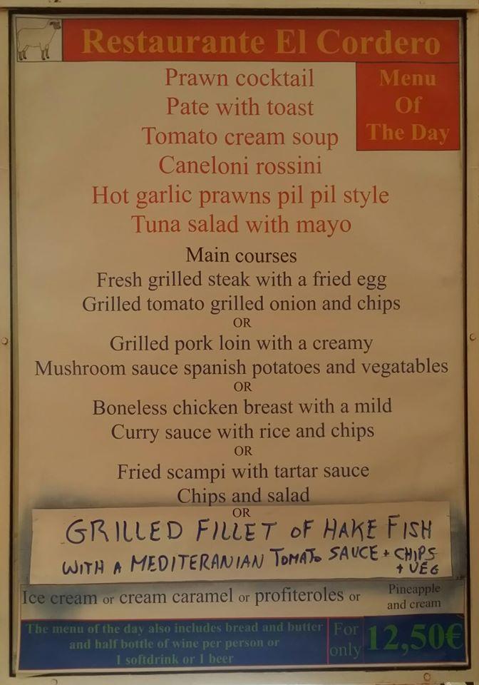 Menu at Restaurante El Cordero, Benalmádena