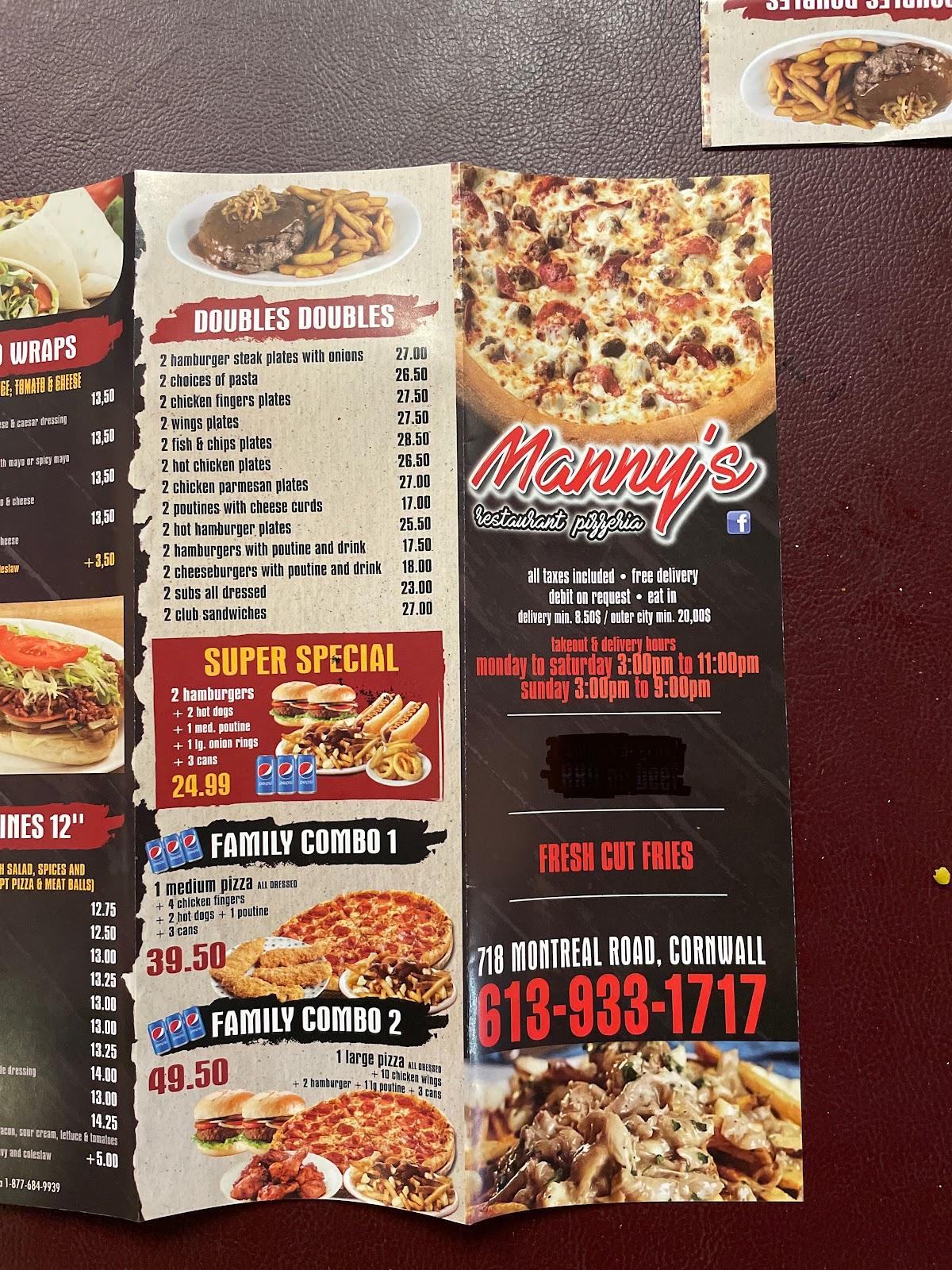 Menu at Manny's Restaurant, Cornwall