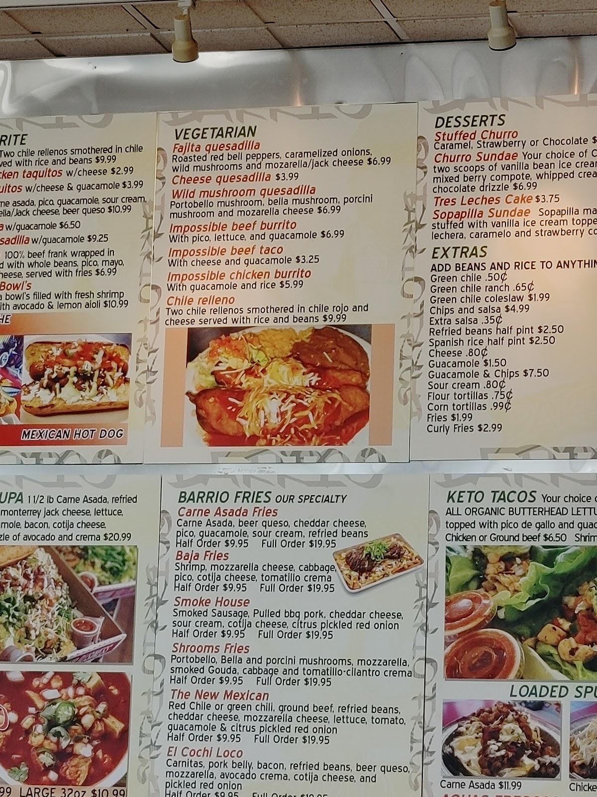 Menu at Barrio Fries Mexican food, Española