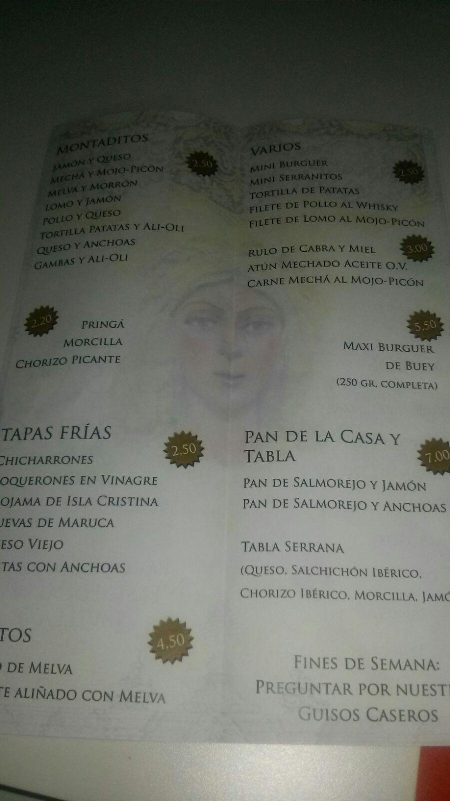 Menu at Bar Casa Alfonso, Seville