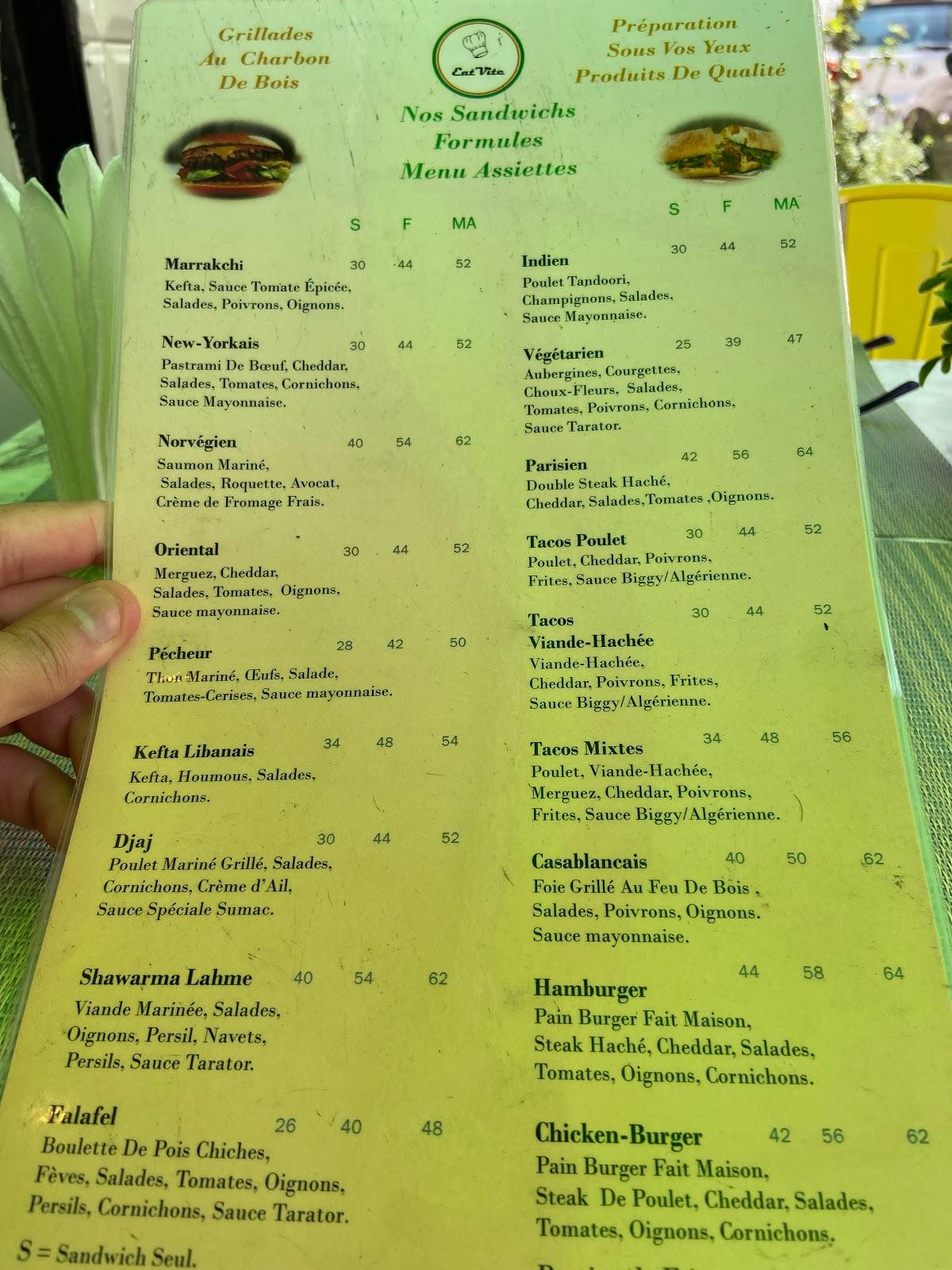 Carta del restaurante Eat' Vite - Sandwichs & Salades, Casablanca