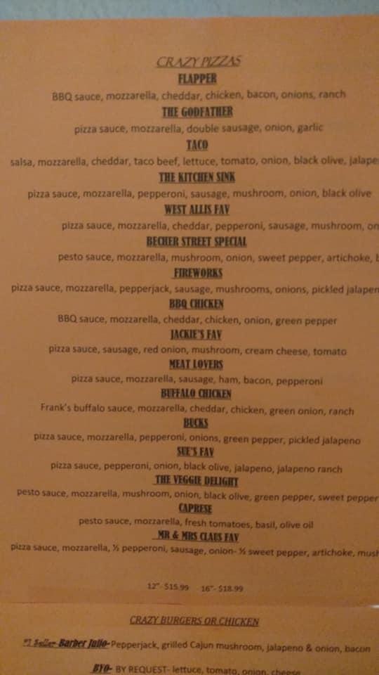 Menu at Flappers pub & bar, Milwaukee, W Becher St