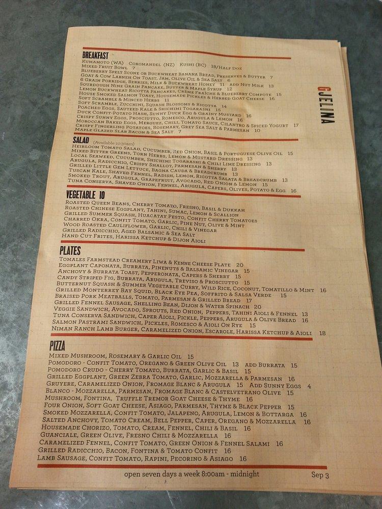 Menu at Gjelina restaurant, Culver City, Abbot Kinney Blvd