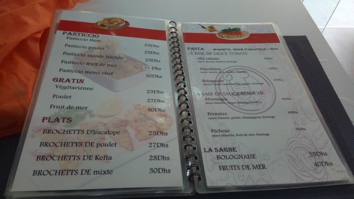Carta del restaurante Merci chef, Dcheira El Jihadia