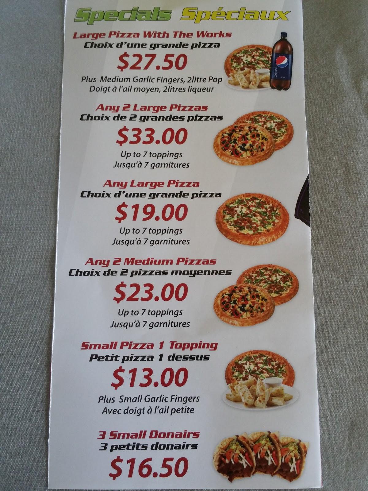 Menu au Pizza Pro Tracadie restaurant, Tracadie-Sheila