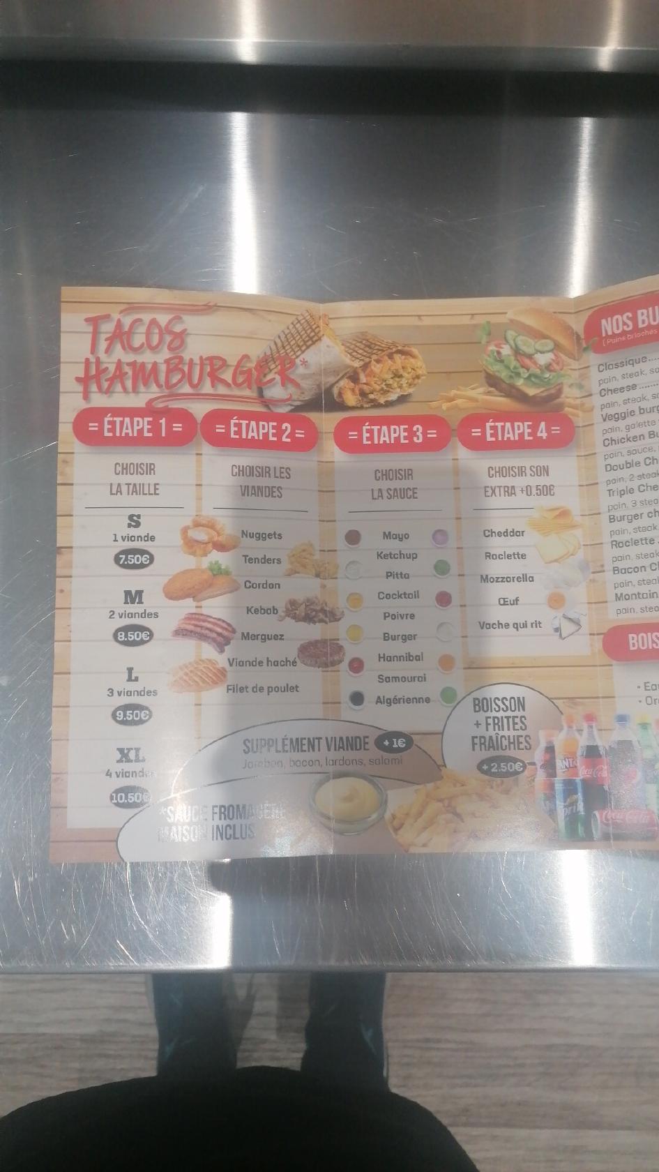 Menu au The French Tacos restaurant, Isbergues