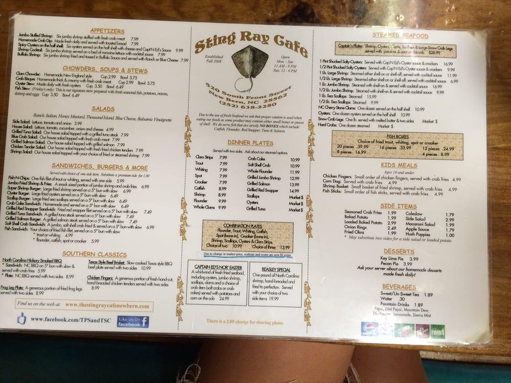 Menu at The Stingray Café restaurant, New Bern