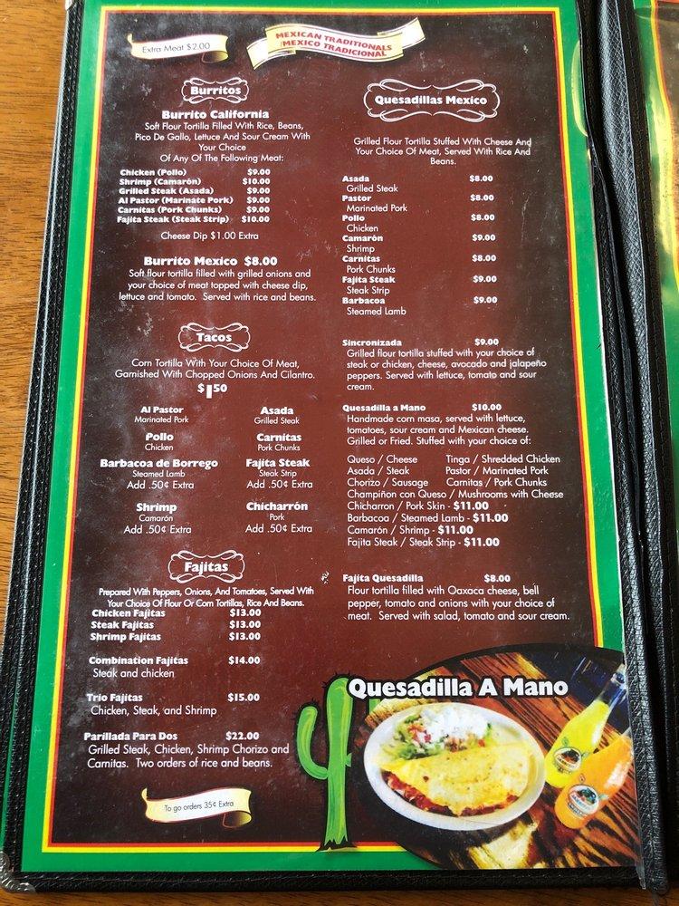Menu at Tortas Mexico restaurant, North Little Rock