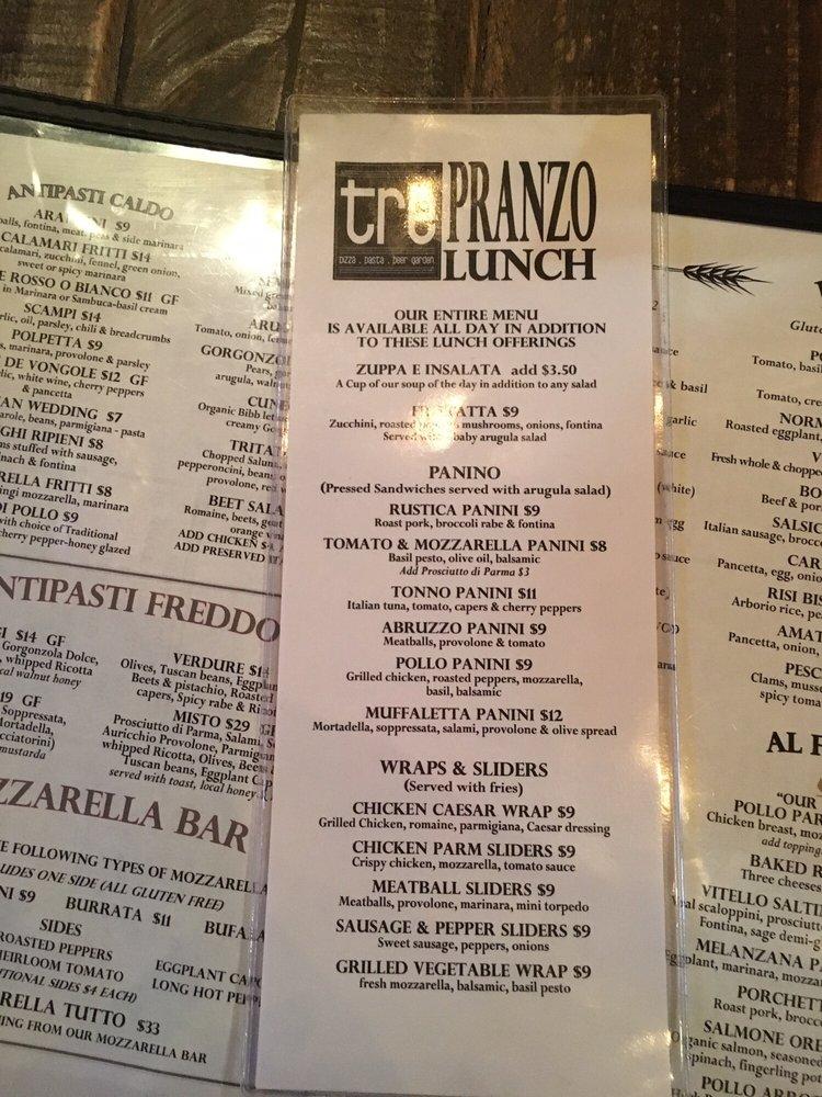 Menu at Tre Pizza Pasta Beer Garden pizzeria, Freehold
